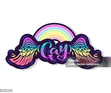 Teks Gay Dengan Sayap Dan Pelangi Ilustrasi Stok Unduh Gambar