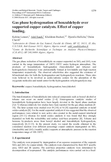Pdf Gas Phase Hydrogenation Of Benzaldehyde Over Supported Copper
