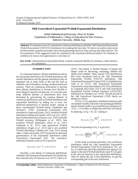 Pdf Odd Generalized Exponential Weibull Exponential Distribution