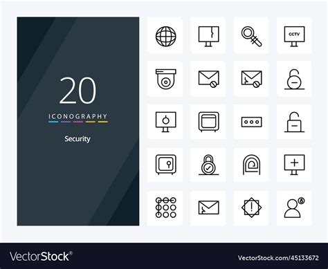 20 Security Outline Icon For Presentation Line Vector Image