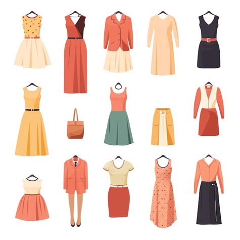 Vector Ilustración Chica Colección De Moda Ropa Conjunto De Dibujos
