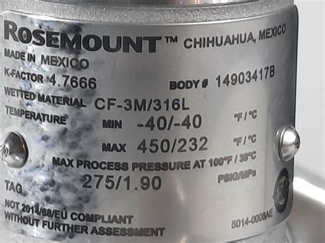 Rosemount 8800d Series Reducer Vortex Flow Meter 8800dr060sa1n1f1mtar20m5ge