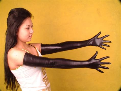 Sexy Lycra Spandex Zentai Costume Black Metallic Long Gloves From Colas