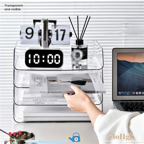 เอโล11 ที่เก็บกระดาษเอกสาร ก4 ถาดแฟ้มเดสก์ท็อปโปร่งใสความจุขนาดใหญ่ ชั้นวางที่ใส่กระดาษซ้อน