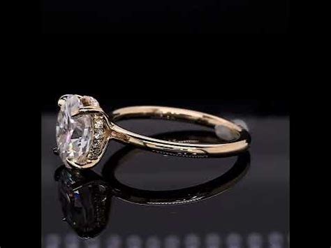 Oval Lab Grown Diamond Solitaire Ring With Hidden Halo And Plain Band