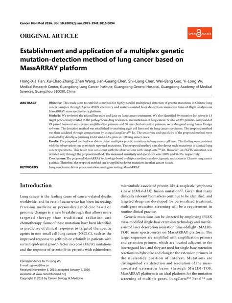 Pdf Establishment And Application Of A Multiplex Genetic Mutation Detection Method Of Lung