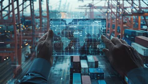 Businessman Holding Virtual Interface Panel Of Global Logistics Network Distribution And