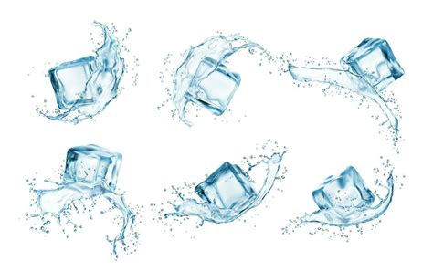 Water Wave Splashes With Ice Cubes D Vector Set Vector Art At Vecteezy