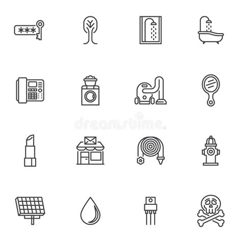 Miscellaneous Items Line Icons Set Stock Vector Illustration Of Hollow Lamp 265489600