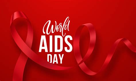 12월 1일은 세계 에이즈의 날입니다 에이즈에 대한 현실적인 빨간 리본 Hiv 예방의 달 벡터 일러스트레이션 12월에 대한 스톡