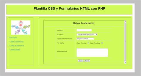 Desarrollo De Plantilla Web Con Css Formularios Html Y Php Desarrollo De Sitios Web Html