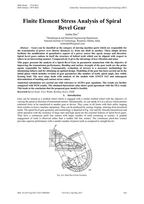 Pdf Finite Element Stress Analysis Of Spiral Bevel Gear