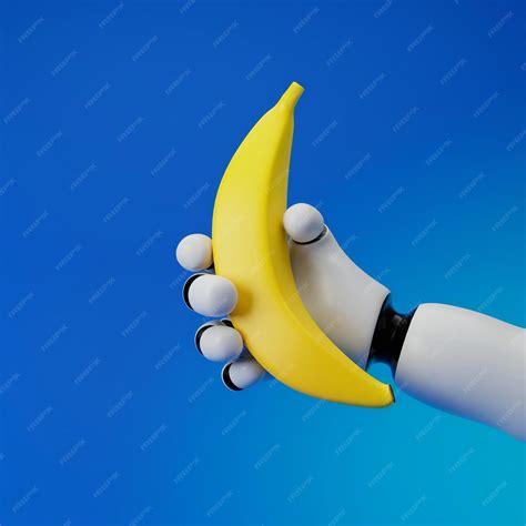 Premium Photo Robot Cartoon Hand Holding Banana Isolated Over Blue