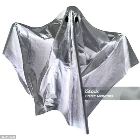 White Iridescent Flying Ghost On A Black Isolated Background Stock