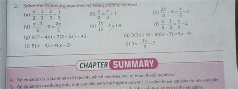 2 Solve The Following Equation By Transposition Method A 2x −31 3x