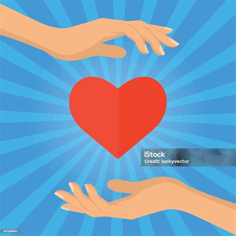 Hand And Heart Love Giving Concept Vector Flat Illustration Stock