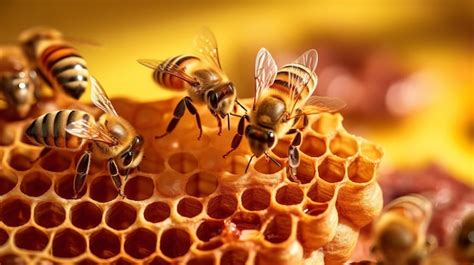 Premium Ai Image Bees With Nectar Combs Closeup Creative Resource Ai Generated