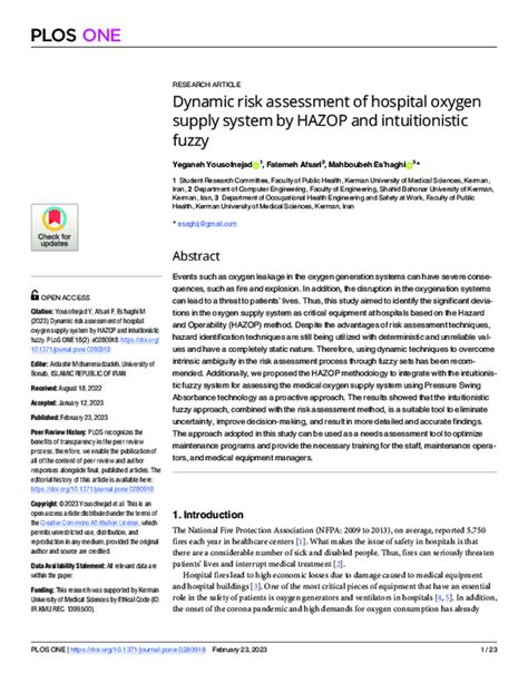 Pdf Dynamic Risk Assessment Of Hospital Oxygen Supply System By Hazop And Intuitionistic Fuzzy