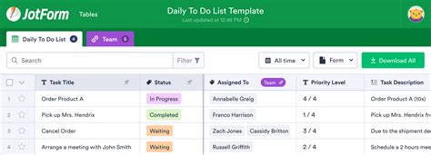 Daily To Do List Template JotForm Tables