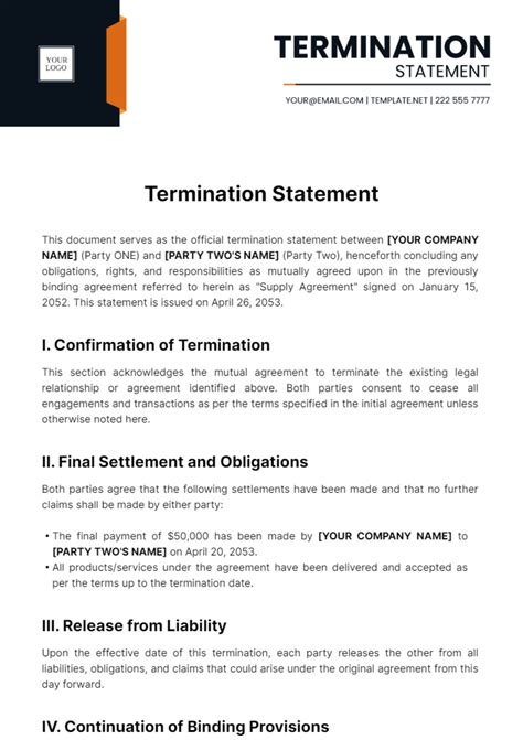 Free Termination Statement Template To Edit Online