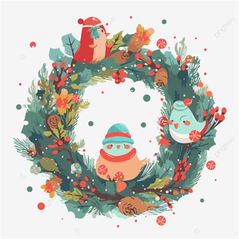 圣诞快乐花环 向量 貼紙剪貼畫一些聖誕鳥坐在花環卡通裡面 貼紙 剪貼畫向量圖案素材免費下載，png，eps和ai素材下載 Pngtree