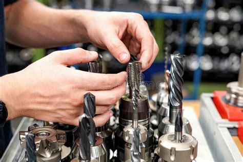 A Worker Inspects And Selects A Drill To Work On A Cnc Milling Machine