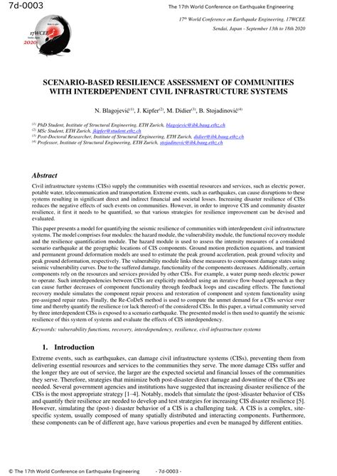 Pdf Scenario Based Resilience Assessment Of Communities With Interdependent Civil