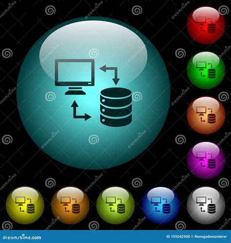 syncronize data with database icons in color illuminated glass buttons