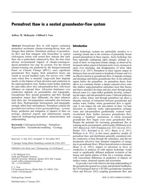 Pdf Permafrost Thaw In A Nested Groundwater Flow System