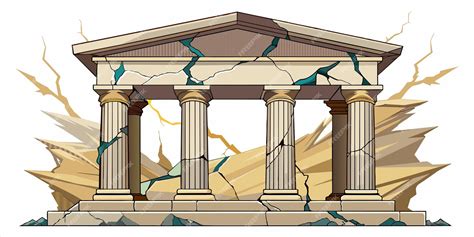 Un Dibujo De Un Templo Con Una Ventana Rota Y Columnas Vector Premium