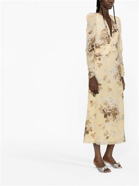 Alessandra Rich Floral Print Belted Silk Dress Farfetch