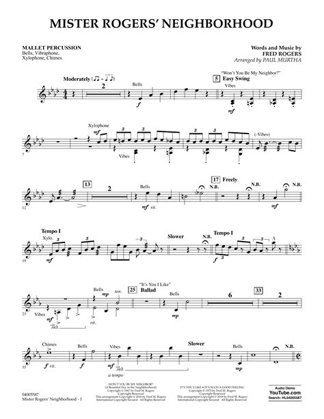 Mister Rogers Neighborhood Arr Paul Murtha Mallet Percussion By