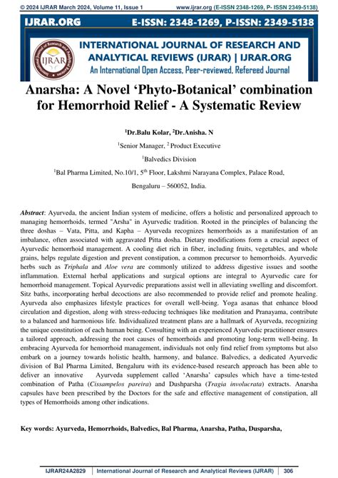 Pdf Anarsha A Novel ‘phyto Botanical Combination For Hemorrhoid