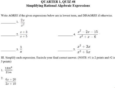 QUARTER 1 QUIZ 8 Simplifying Rational StudyX