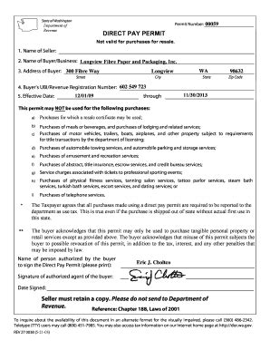 Fillable Online DIRECT PAY PERMIT Seller Must Retain A Copy Please Do