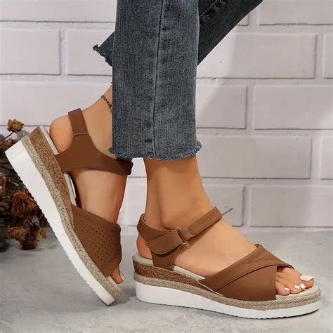 Womens Cross Strap Wedge Sandals Casual Leather Open Temu Australia