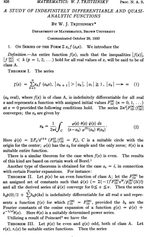 A STUDY OF INDEFINITELY DIFFERENTIABLE AND QUASI ANALYTIC FUNCTIONS PNAS