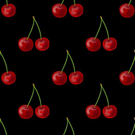 Seamless Pattern With Red Cherries On A Black Background 12709790 Vector Art At Vecteezy
