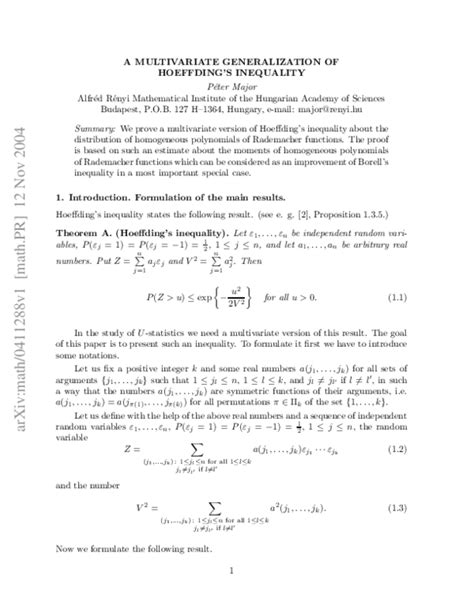 Pdf A Multivariate Generalization Of Hoeffdings Inequality