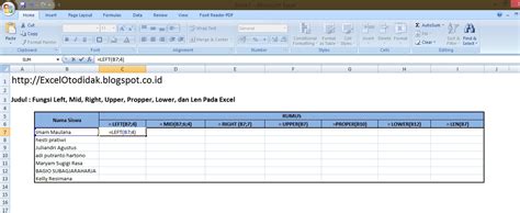 Fungsi Left Right Mid Upper Propper Lower Dan Len Pada Excel Belajar Microsoft Office Excel