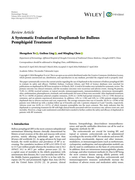Pdf A Systematic Evaluation Of Dupilumab For Bullous Pemphigoid Treatment