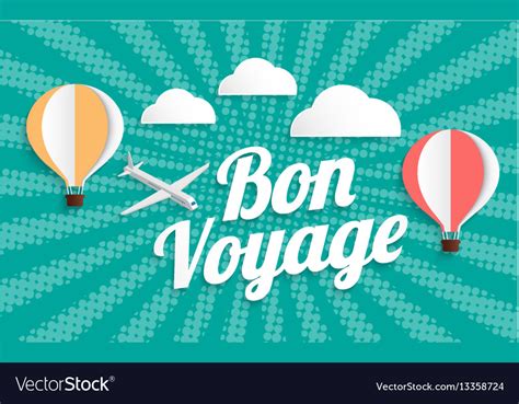 Hot Air Balloon Bon Voyage On Halftone Background Vector Image