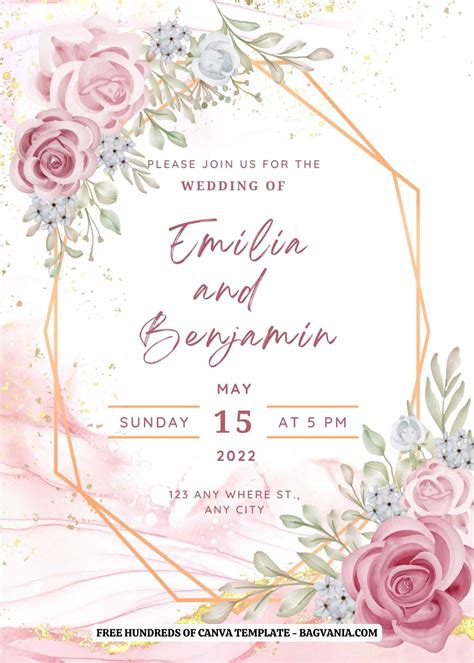 Free 11 Pink Flower Arrangements Canva Wedding Invitation Templates