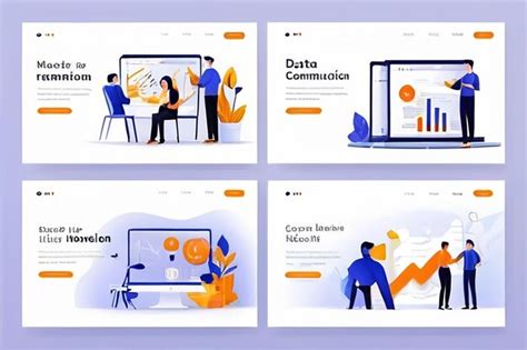 Premium Photo Set Of Web Page Design Templates For Business App Data Analysis Career Communication