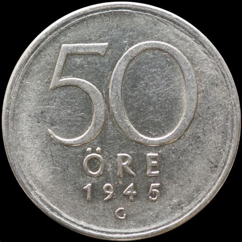 LaZooRo Švedska 50 Ore 1945 XF srebro