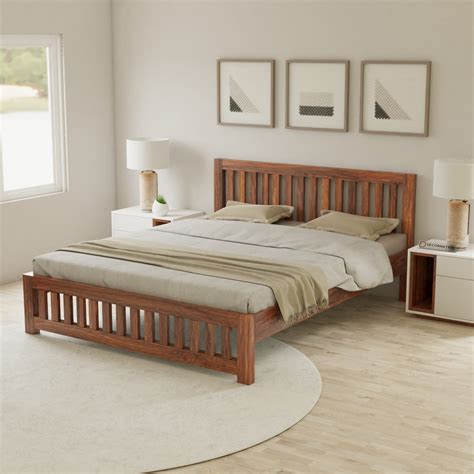 Solid Sheesham Queen Bed Walnut Finish Decornation