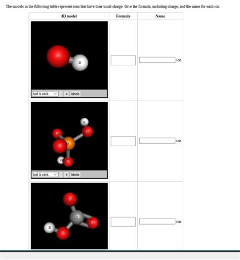 Solved The Models In The Following Table Represent Ions That Chegg