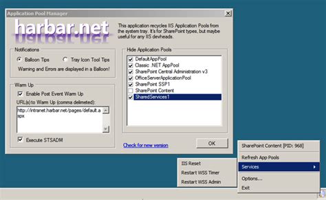 application pool recycle utility for sharepoint developers