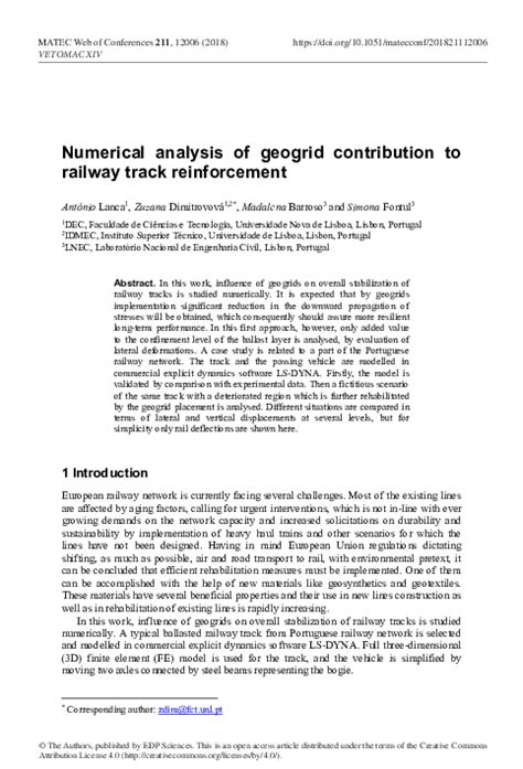 Pdf Numerical Analysis Of Geogrid Contribution To Railway Track