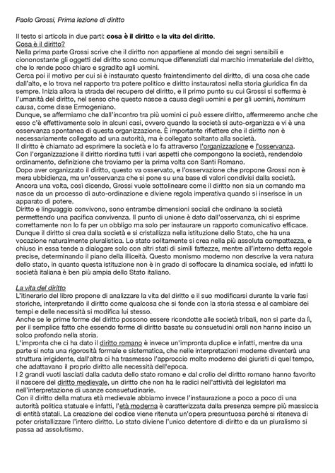 Riassunto Del Libro Prima Lezione Di Diritto Di Paolo Grossi Docsity